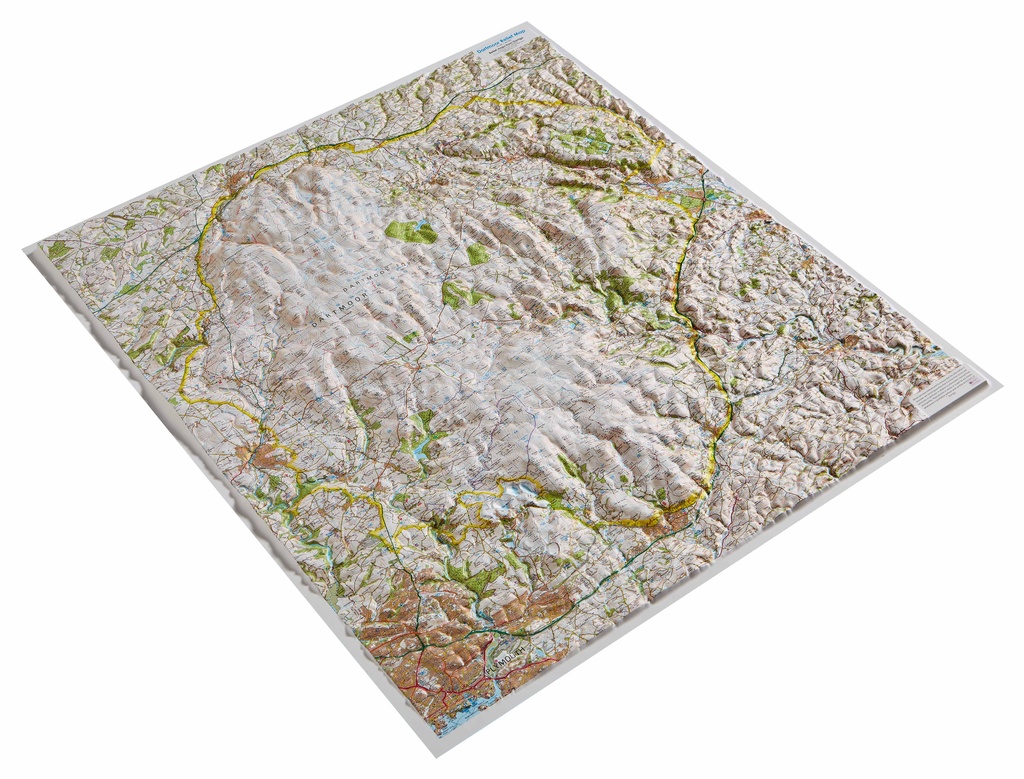 Reliëfkaart Dartmoor reliëf kaart donkere kader | 67 x 76 cm | Dorrigo ...