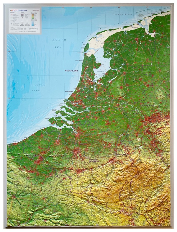 Reliëfkaart Benelux met voelbaar 3D reliëf | 77 x 57 cm | GeoRelief ...