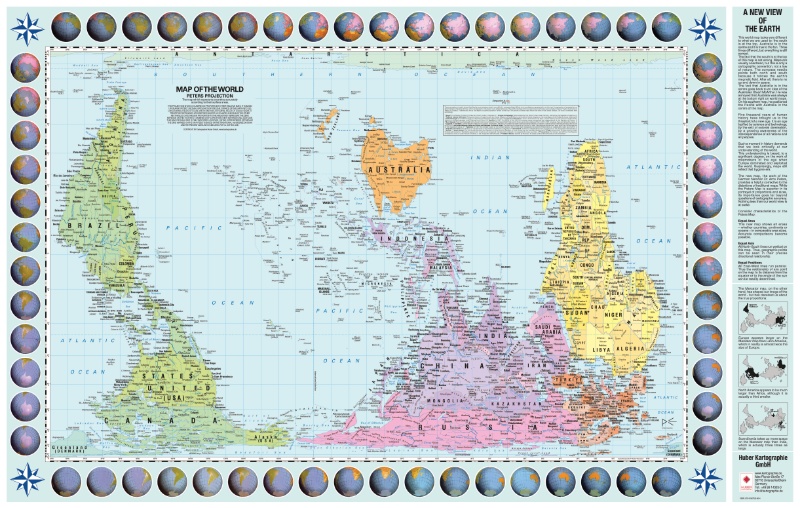 Wereldkaart World Upside Down Peters Projection poster | 83 x 52 cm ...