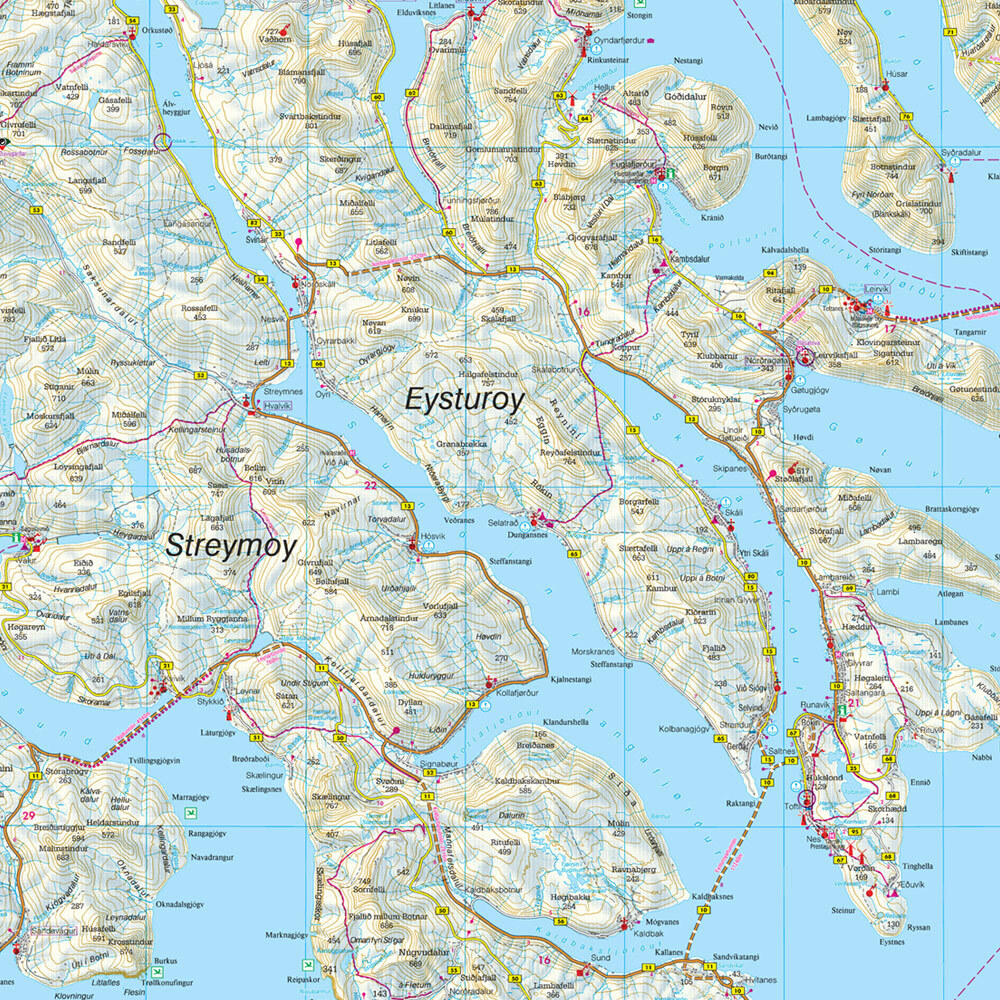 Wandelkaart - Fietskaart - Wegenkaart - landkaart Faroer Eilanden ...